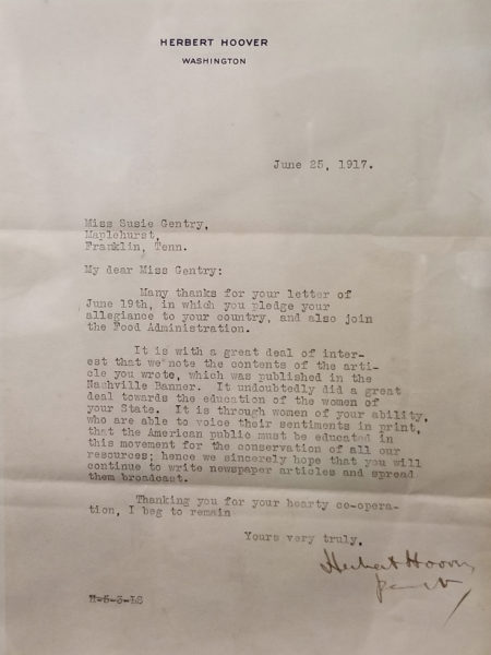 1917 Letter from Herbert Hoover - Old Glory Chapter, NSDAR