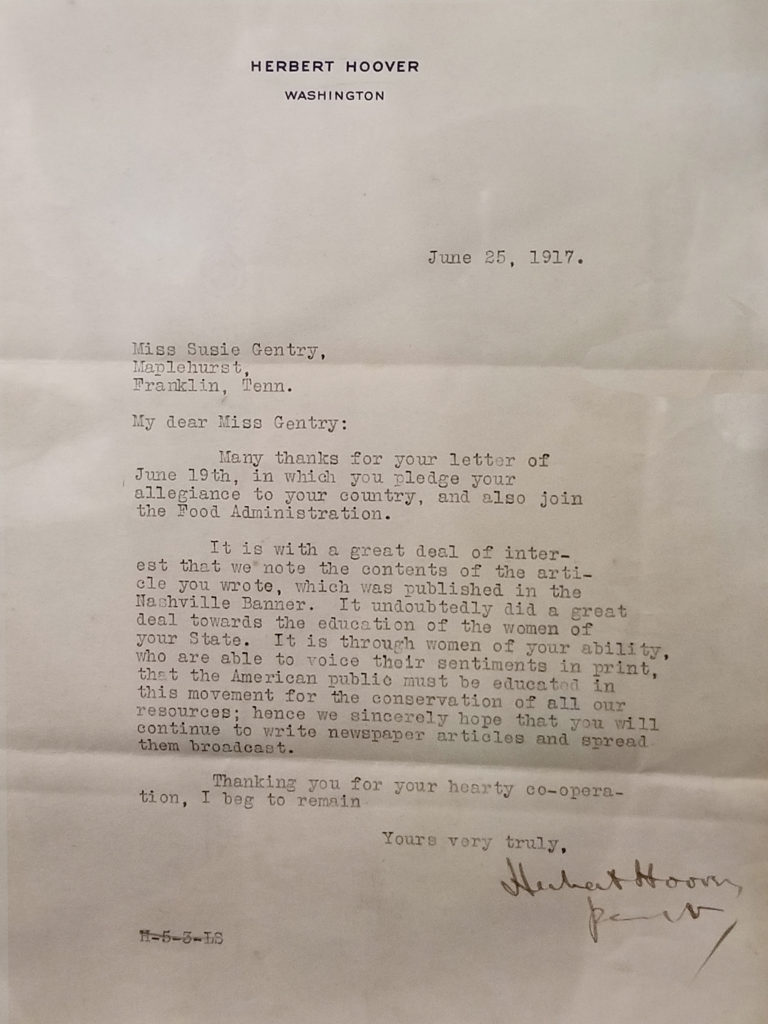 1917 Letter from Herbert Hoover - Old Glory Chapter, NSDAR
